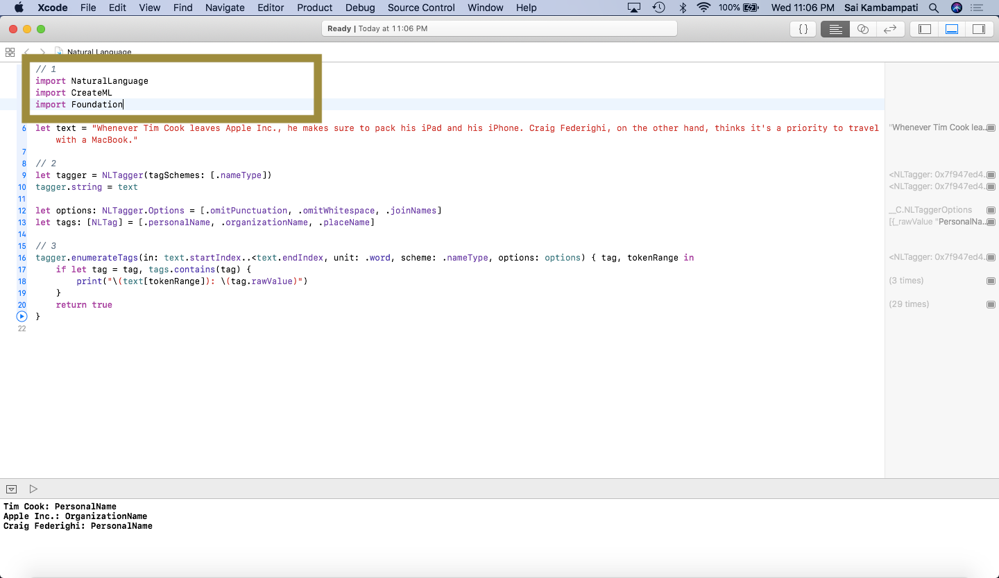 Natural Language in iOS 12: Customizing tag schemes and named entity recognition - Fritz ai